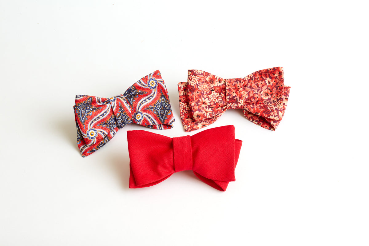 Solid Linen Poppy Red bow ties by Beau Ties of Vermont
