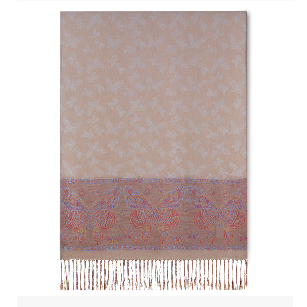 Khaki Butterfly Border Pashmina by Beau Ties of Vermont